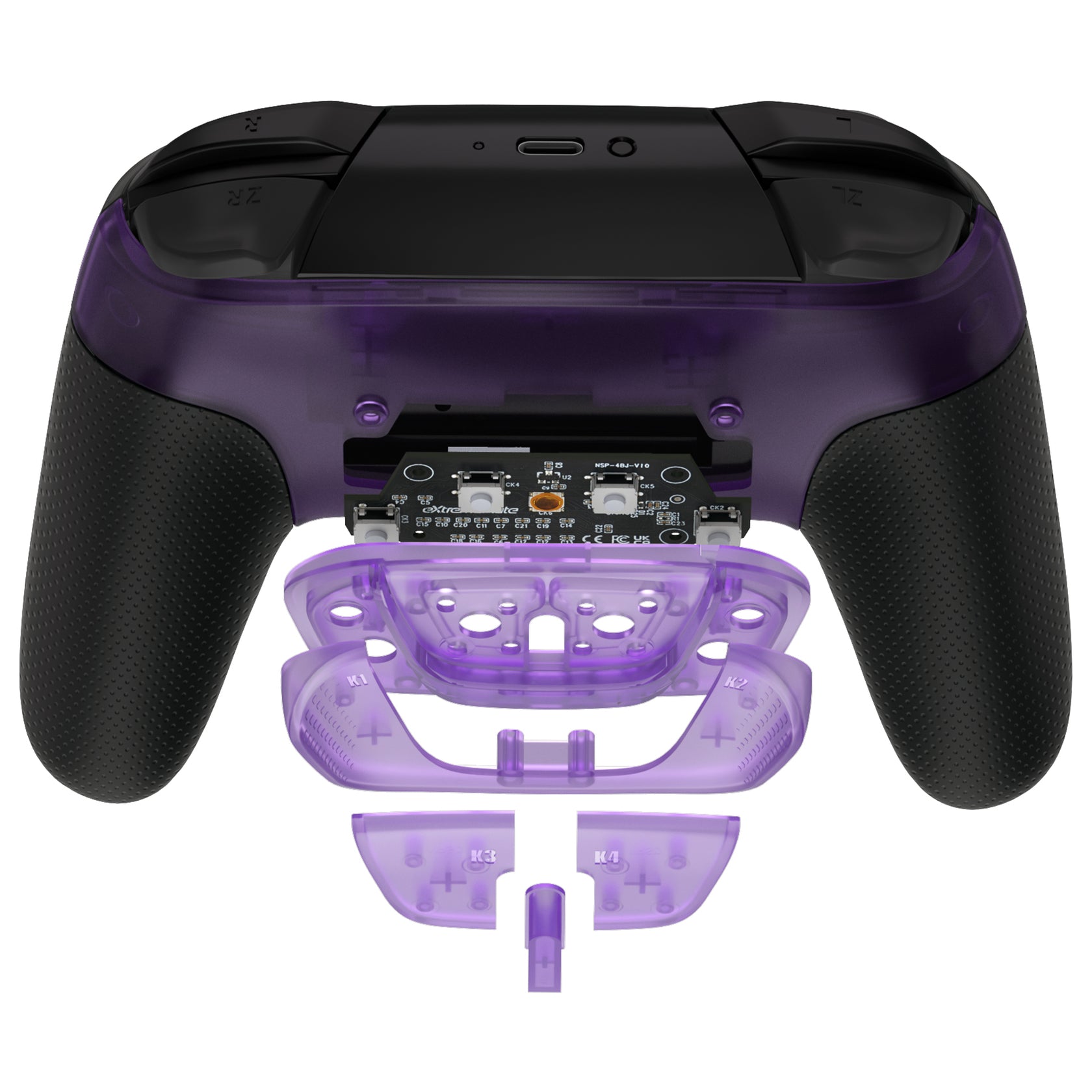 eXtremeRate Back Buttons Attachment for Nintendo Switch Pro Controller, Clear Atomic Purple Back ...