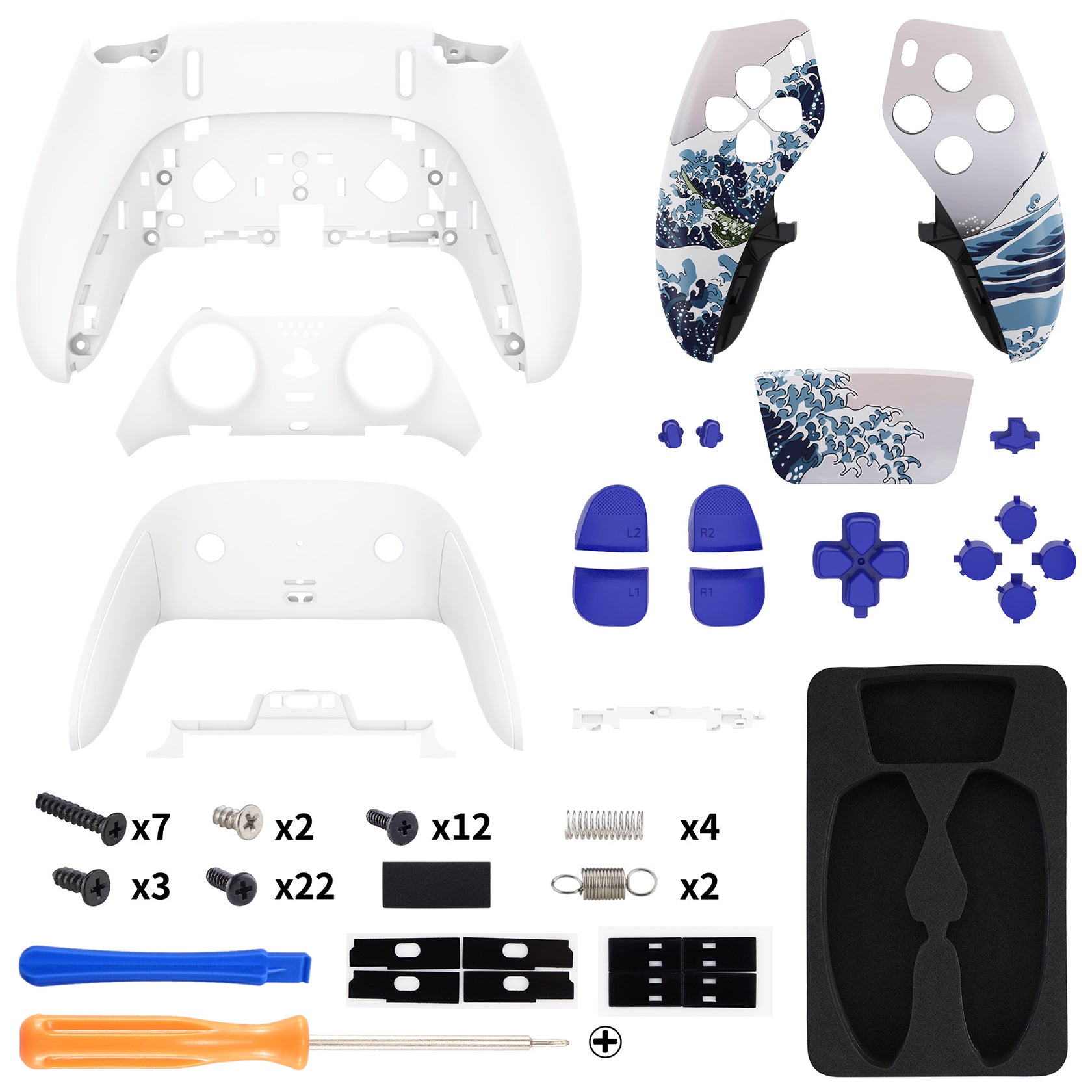eXtremeRate The Great Wave Full Set Housing Shell with Buttons Touchpad ...