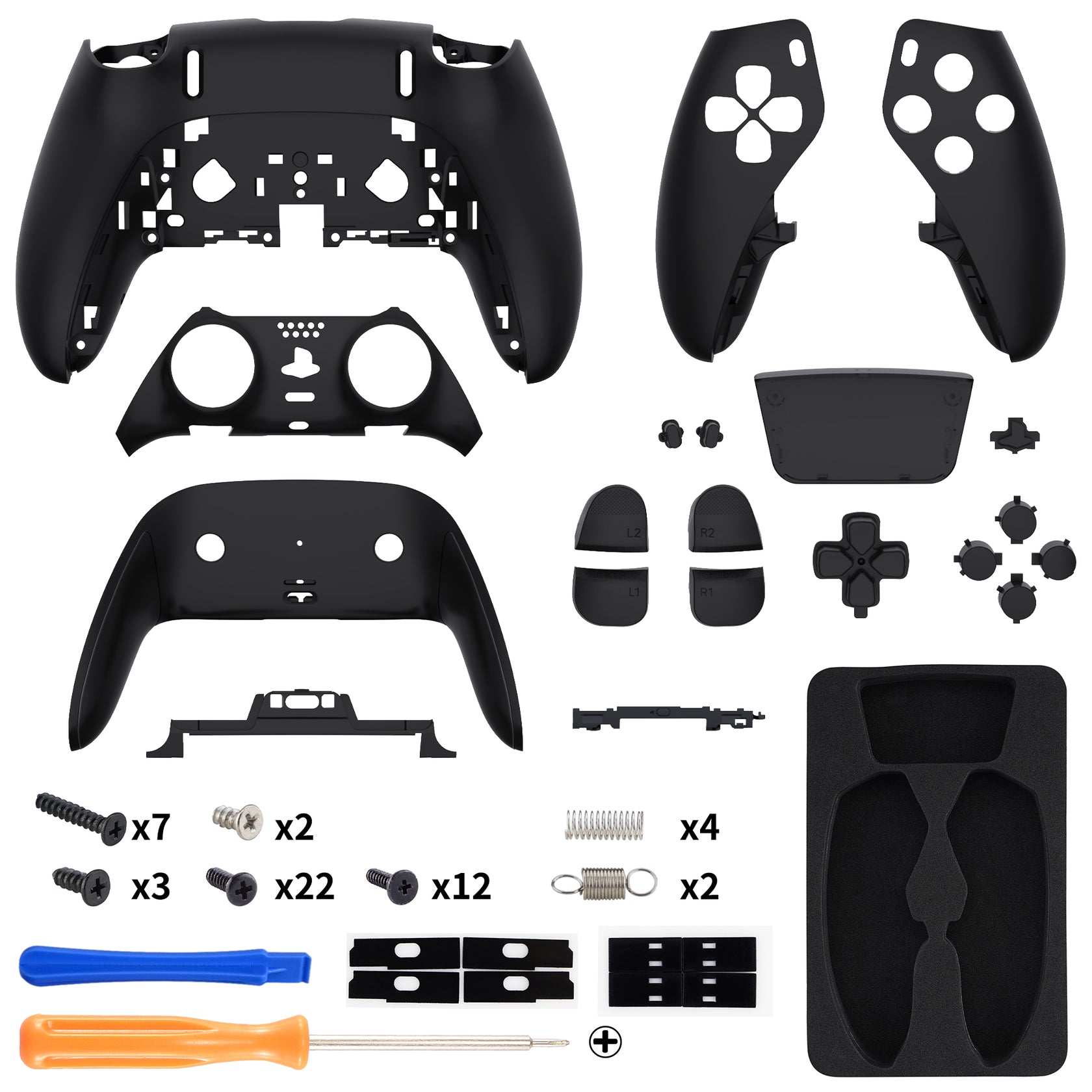 eXtremeRate Black Full Set Housing Shell with Buttons Touchpad Cover ...