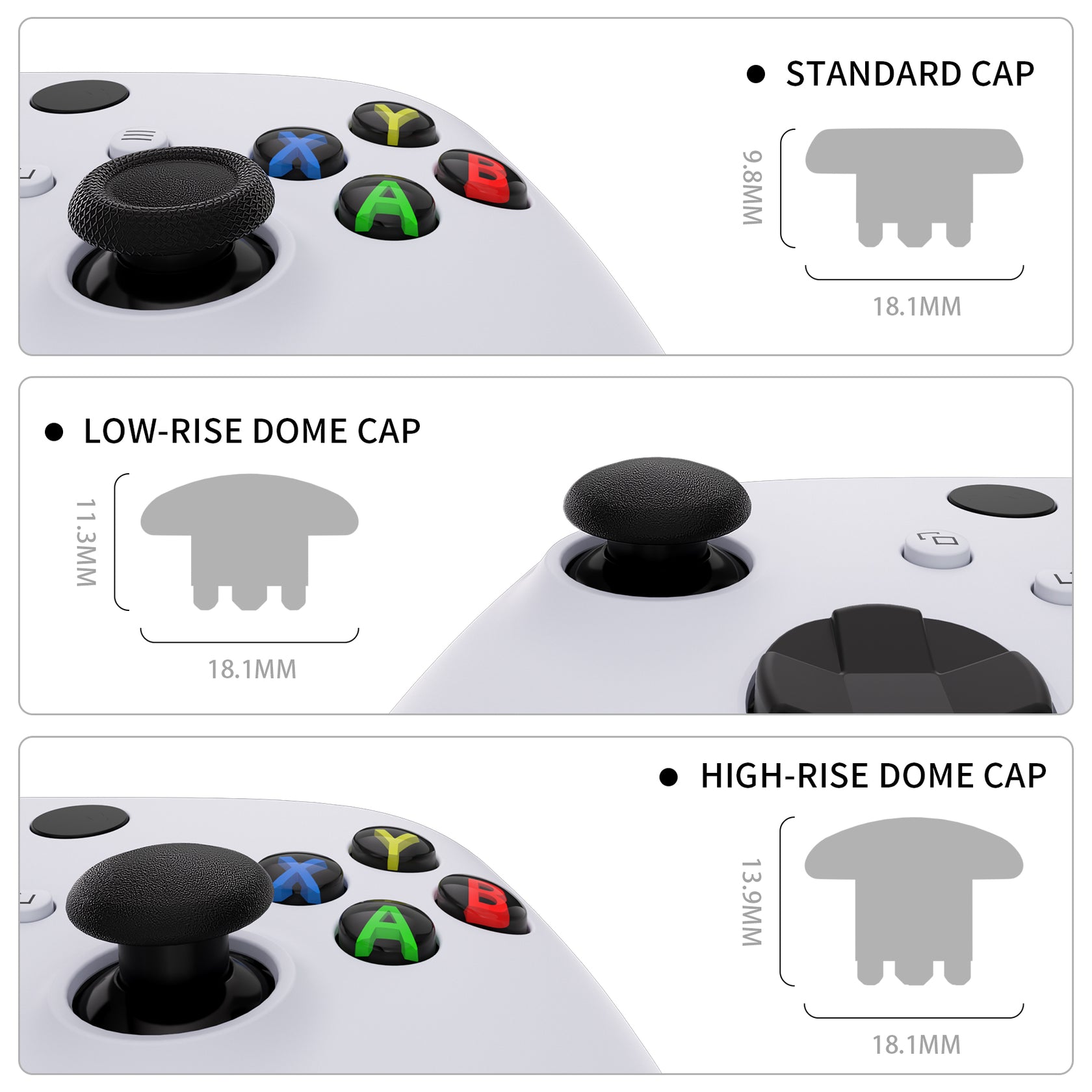 eXtremeRate EDGE Sticks Interchangeable Thumbsticks for Xbox Core Controller, Black Swappable ...