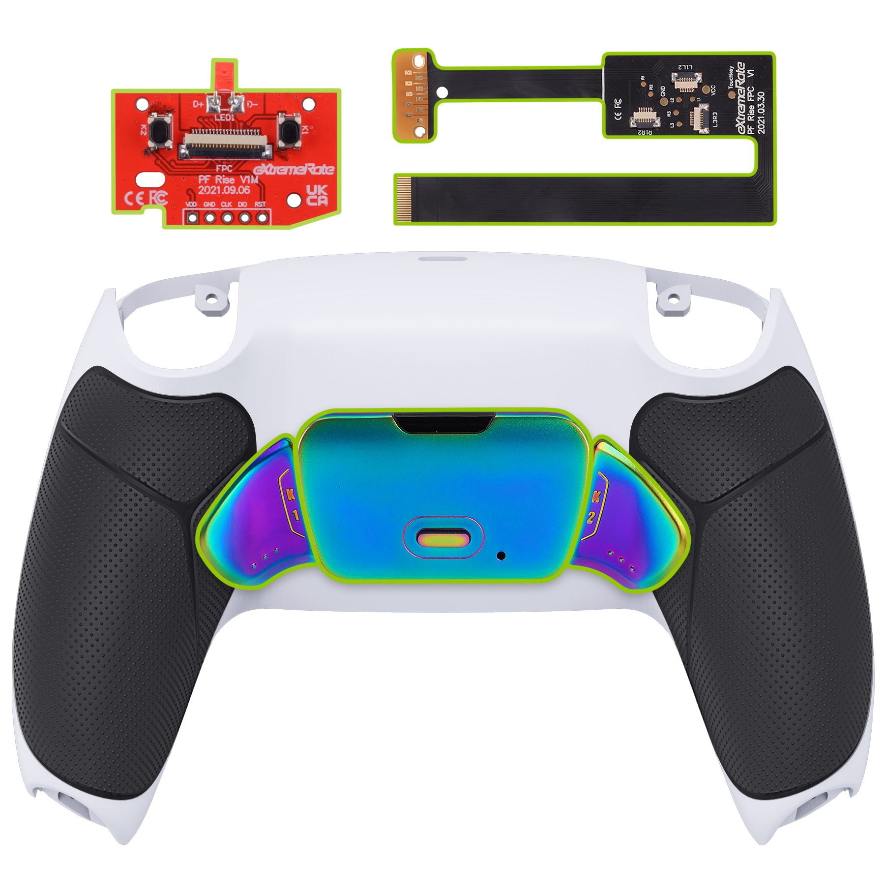 eXtremeRate Rubberized White Black- Rainbow Aura Blue & Purple Real ...