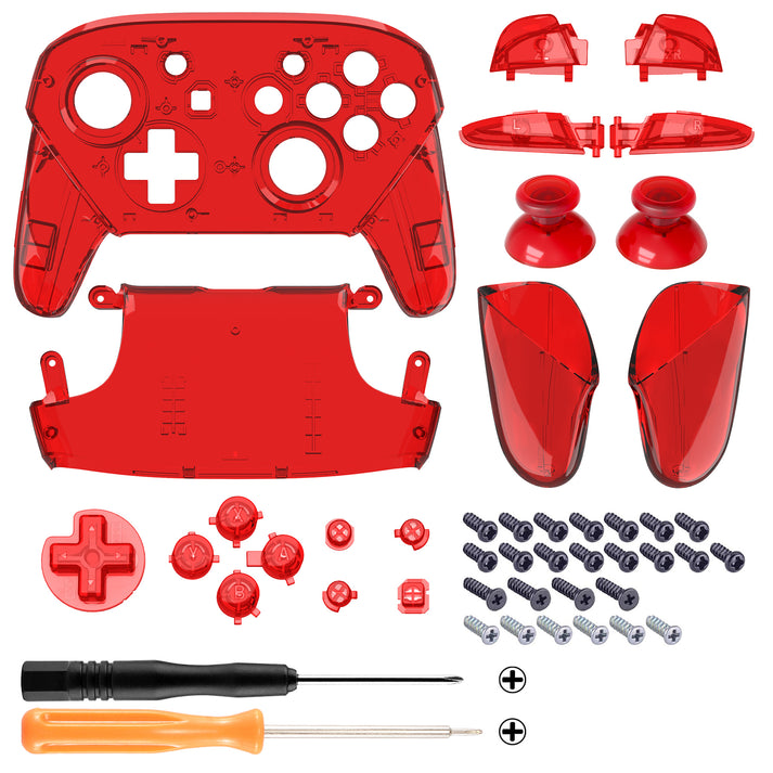 eXtremeRate Crystal Clear Red Faceplate Backplate Handles for Nintendo ...