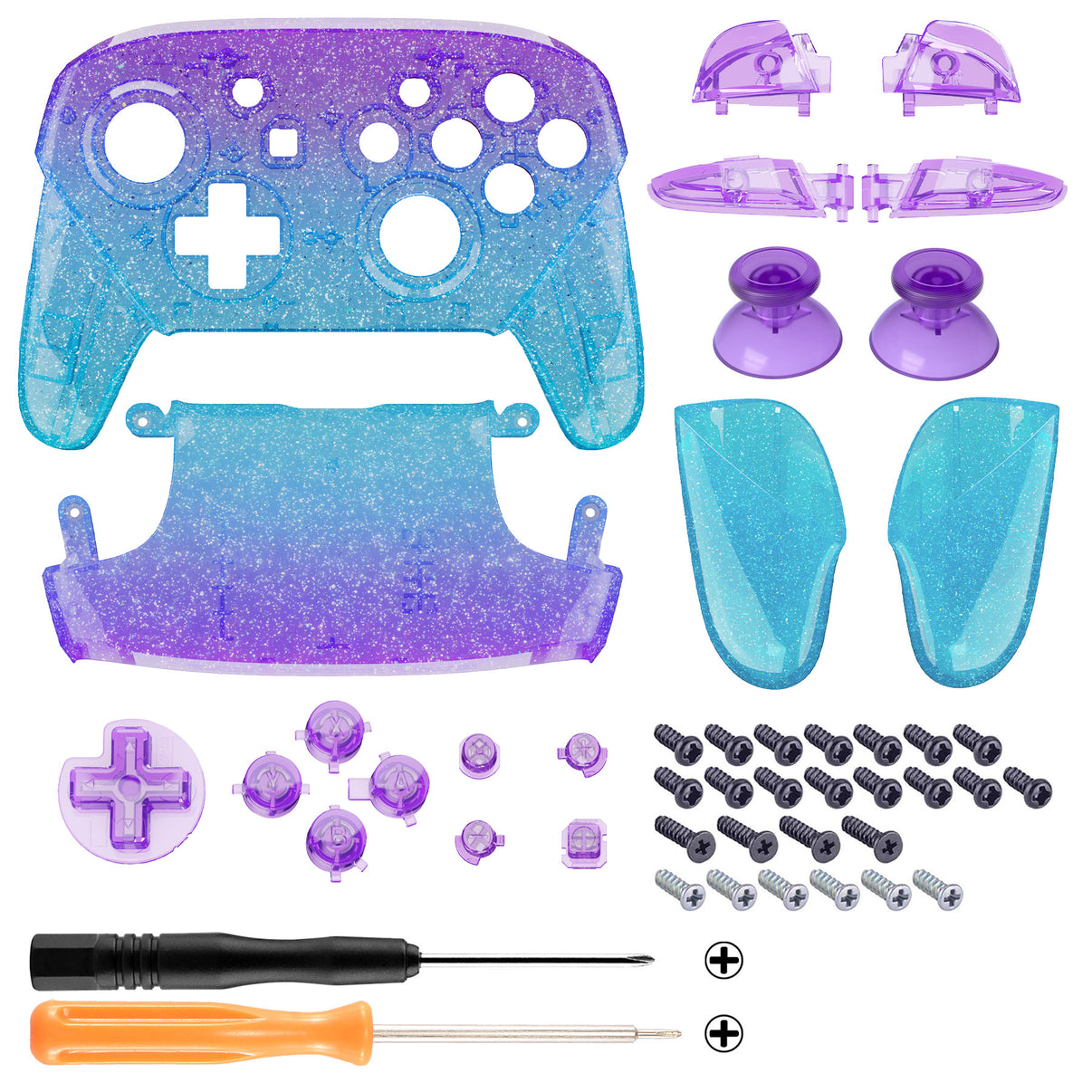 eXtremeRate Glitter Gradient Translucent Bluebell & Blue Faceplate ...