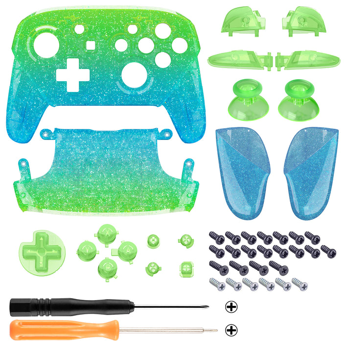 eXtremeRate Glitter Gradient Translucent Green Blue Faceplate Backplate ...