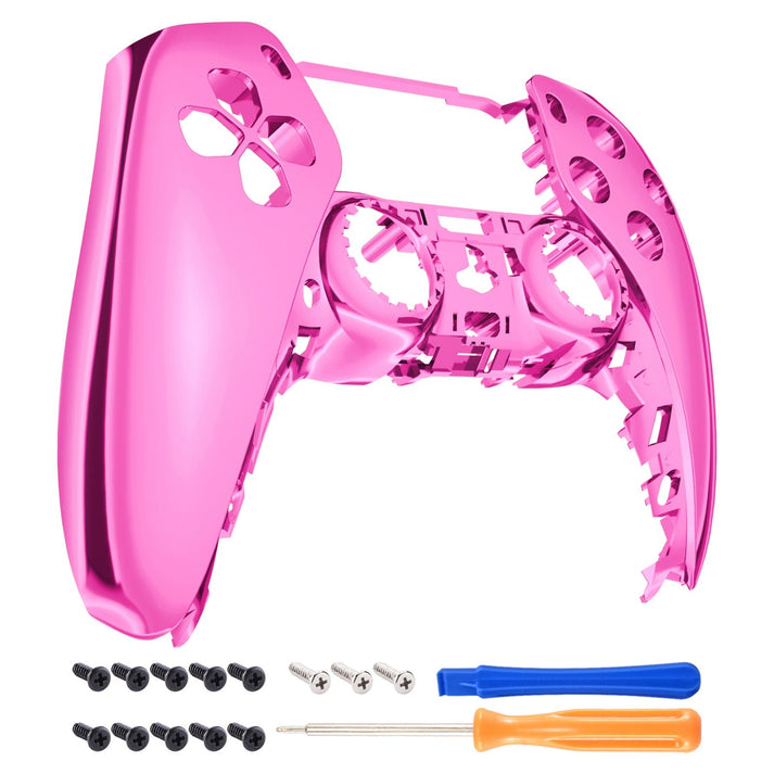 eXtremeRate Chrome Pink Glossy DIY Accessories Replacement Front Housing Shell Compatible with ...